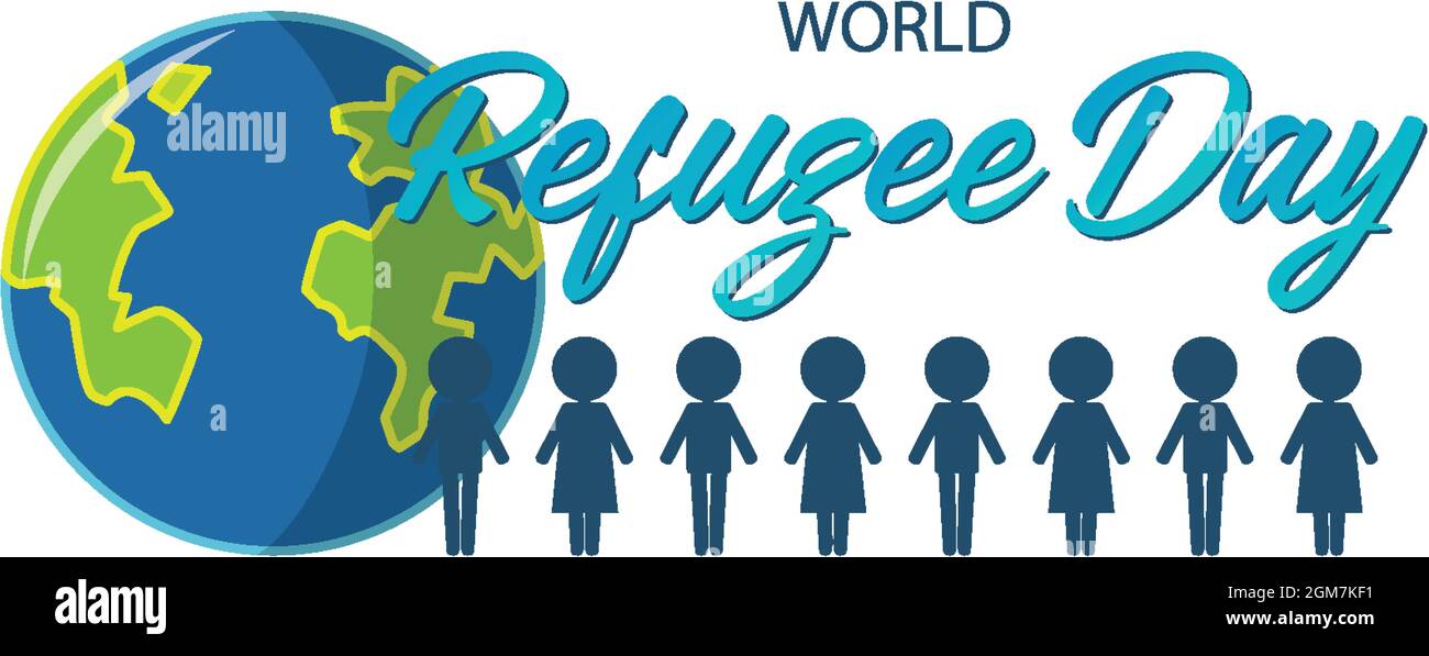 World Refugee Day banner with people sign and globe illustration Stock ...
