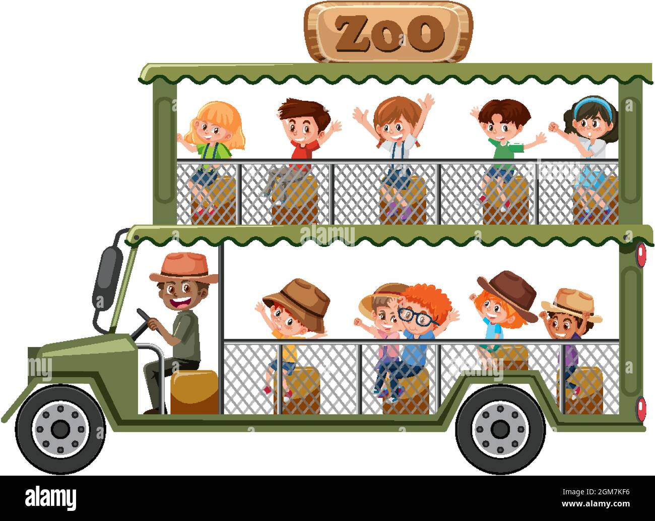 Zoo concept with children on tourist car isolated on white background ...