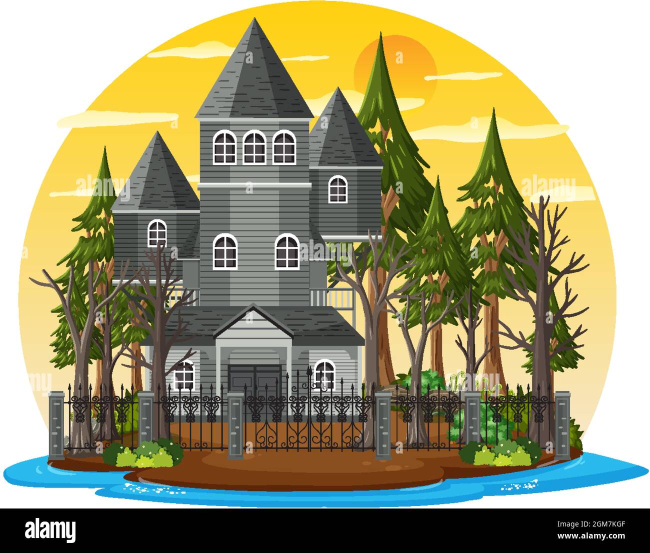Haunted house at daytime scene illustration Stock Vector Image & Art ...