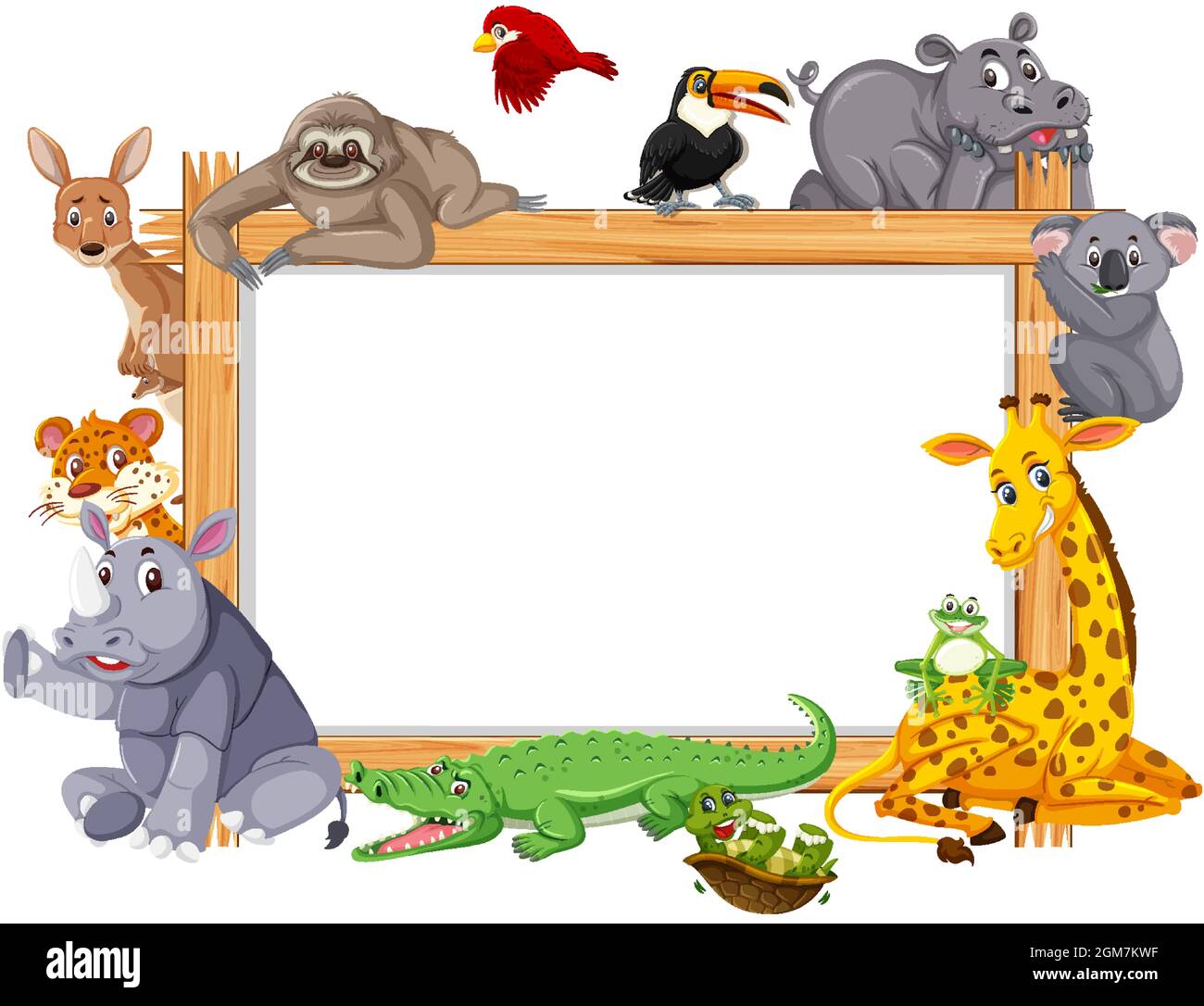 Empty wooden frame with various wild animals illustration Stock Vector ...
