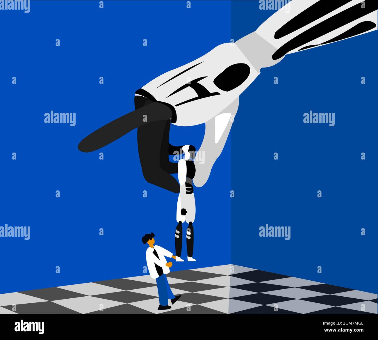 Futuristic concept of artificial intelligence or robot defeating human ...