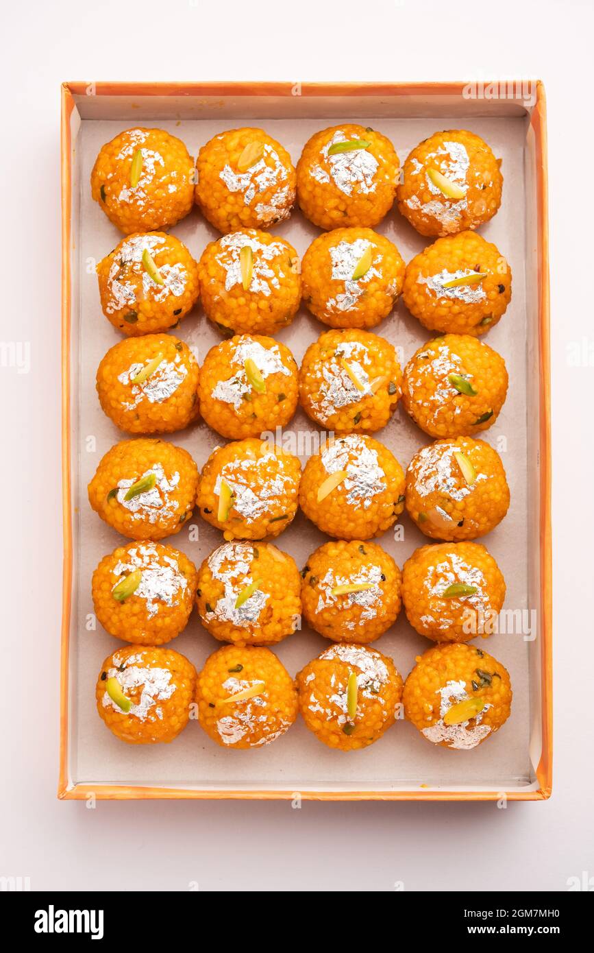 indian sweet motichoor laddoo or Bundi laddu made of gram flour very ...