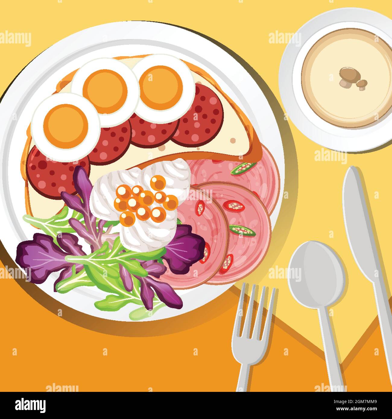 Healthy breakfast set on the table illustration Stock Vector Image ...