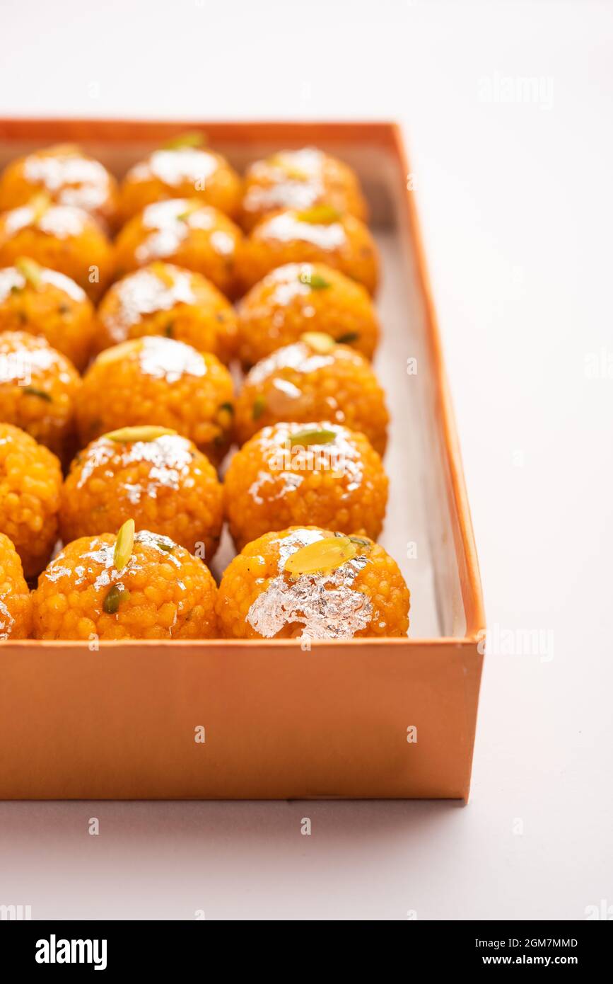 indian sweet motichoor laddoo or Bundi laddu made of gram flour very ...