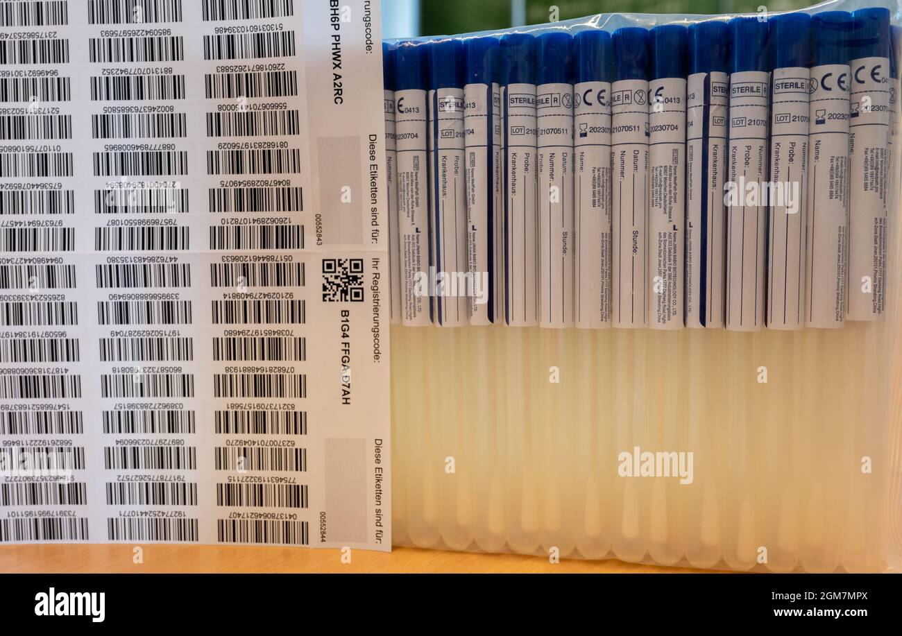 Munich, Germany. 17th Sep, 2021. A pack of sterile nasal swab tubes ...