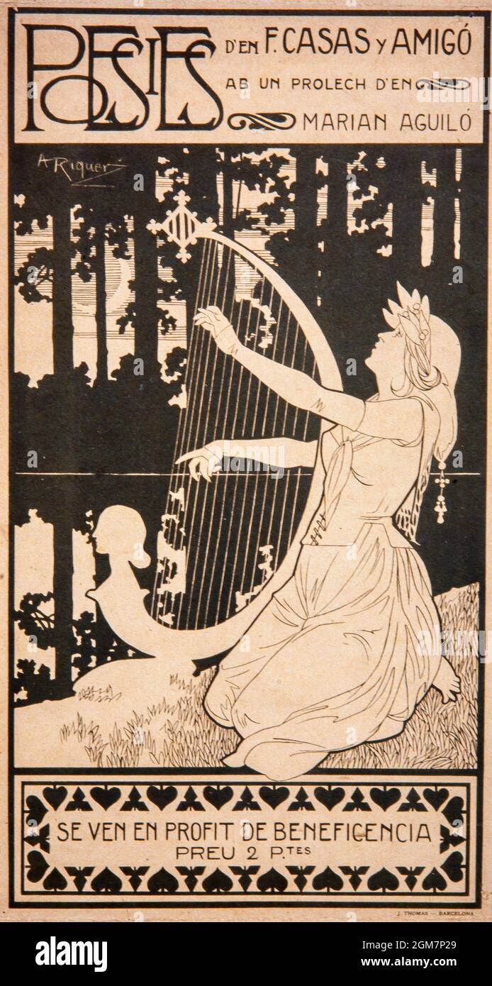 Cartel modernista. Poesias de F. Casas y Amigó. Siglo XIX. Museu ...