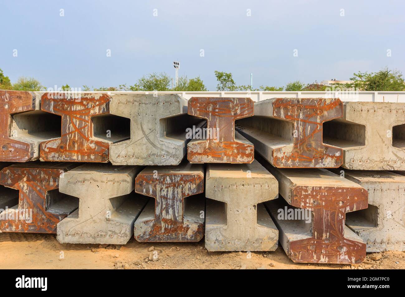 Pile of Prestressed concrete piles on ground for deep foundation ...
