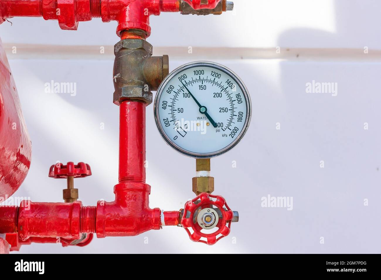 pressure gauge psi meter in pipe and valves of fire emergency system ...