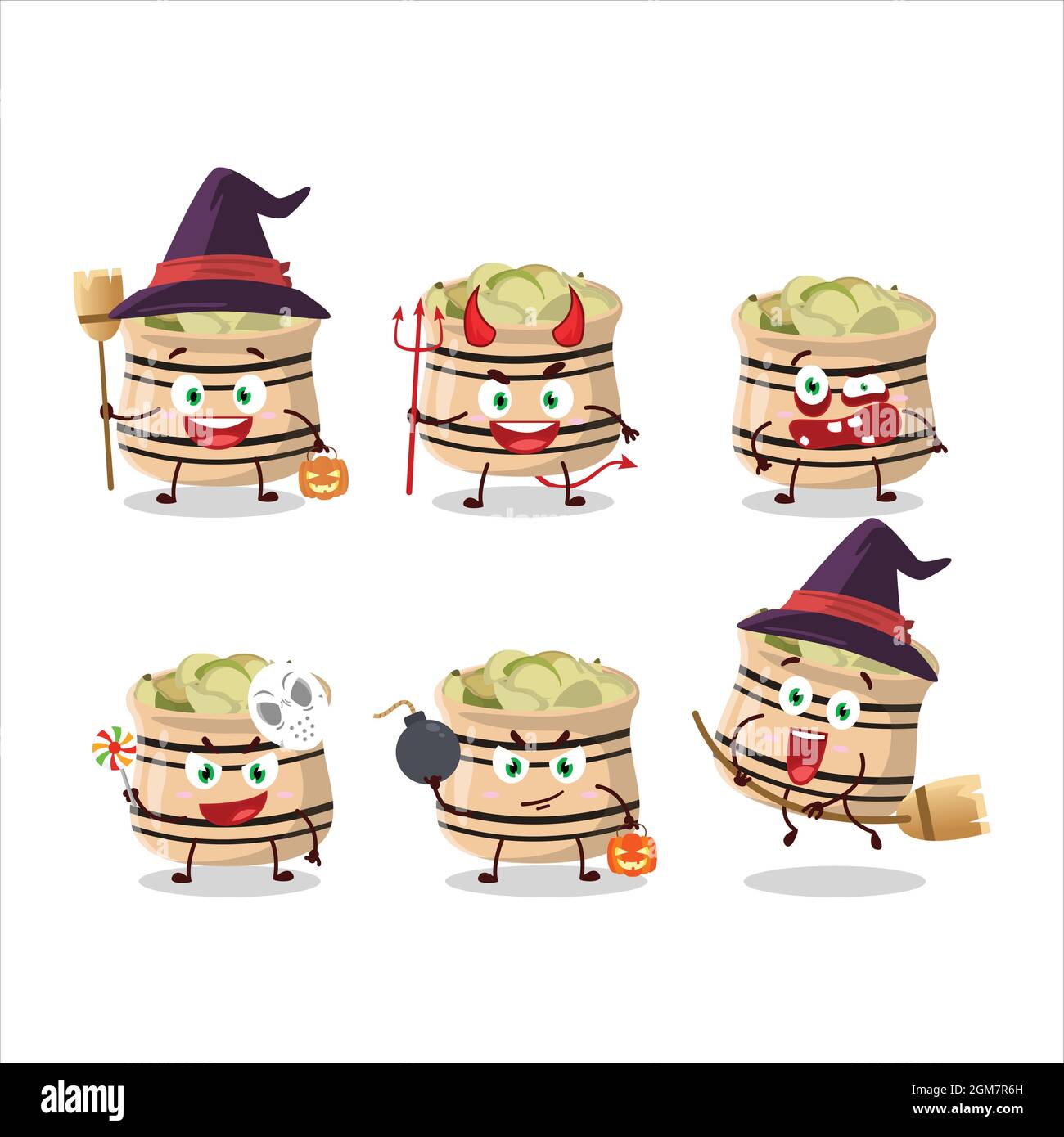 Halloween expression emoticons with cartoon character of green cardamon ...