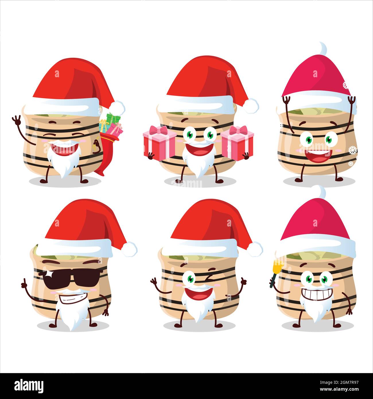 Santa Claus emoticons with green cardamon cartoon character. Vector ...