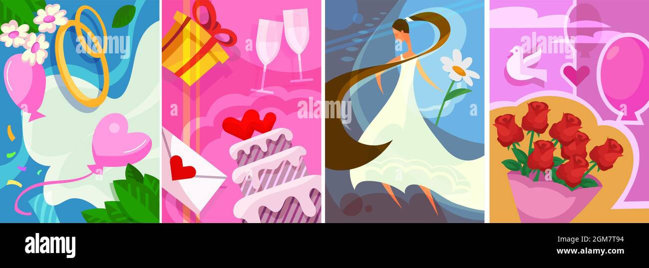 Collection of Wedding posters. Postcard designs in cartoon style Stock ...