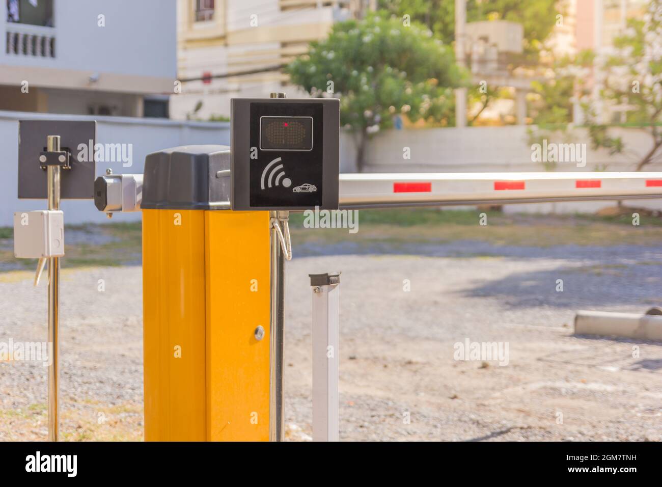Barrier Gate Automatic system for security on the car parking. Entrance ...