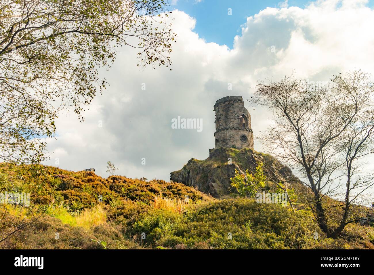 view of Mow Cop hill top folly staffordshire Stock Photo - Alamy