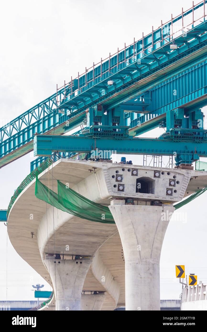Construction of mass rail transit line in progress, construction bridge ...