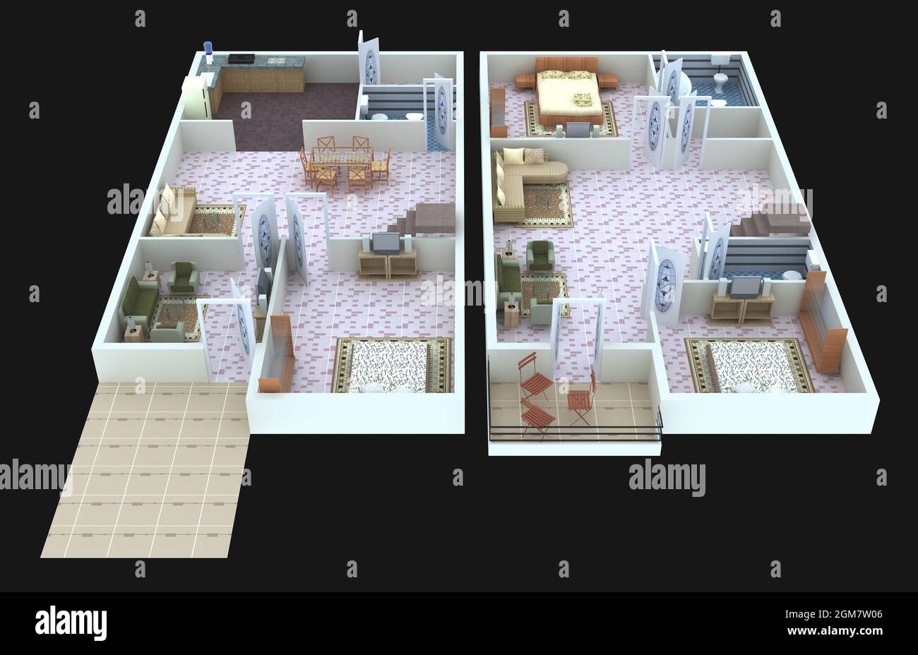 3D rendering illustration of a plan and layout of modern houses Stock ...