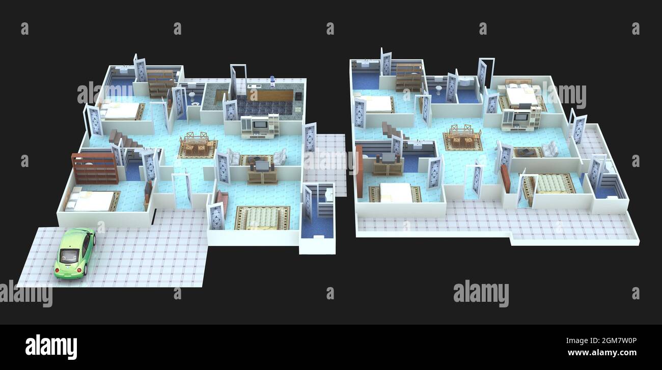 3D rendering illustration of a plan and layout of modern houses Stock ...