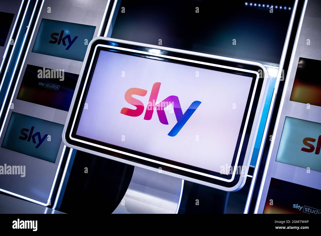 17 September 2021, Bavaria, Unterföhring: The logo of the Sky ...