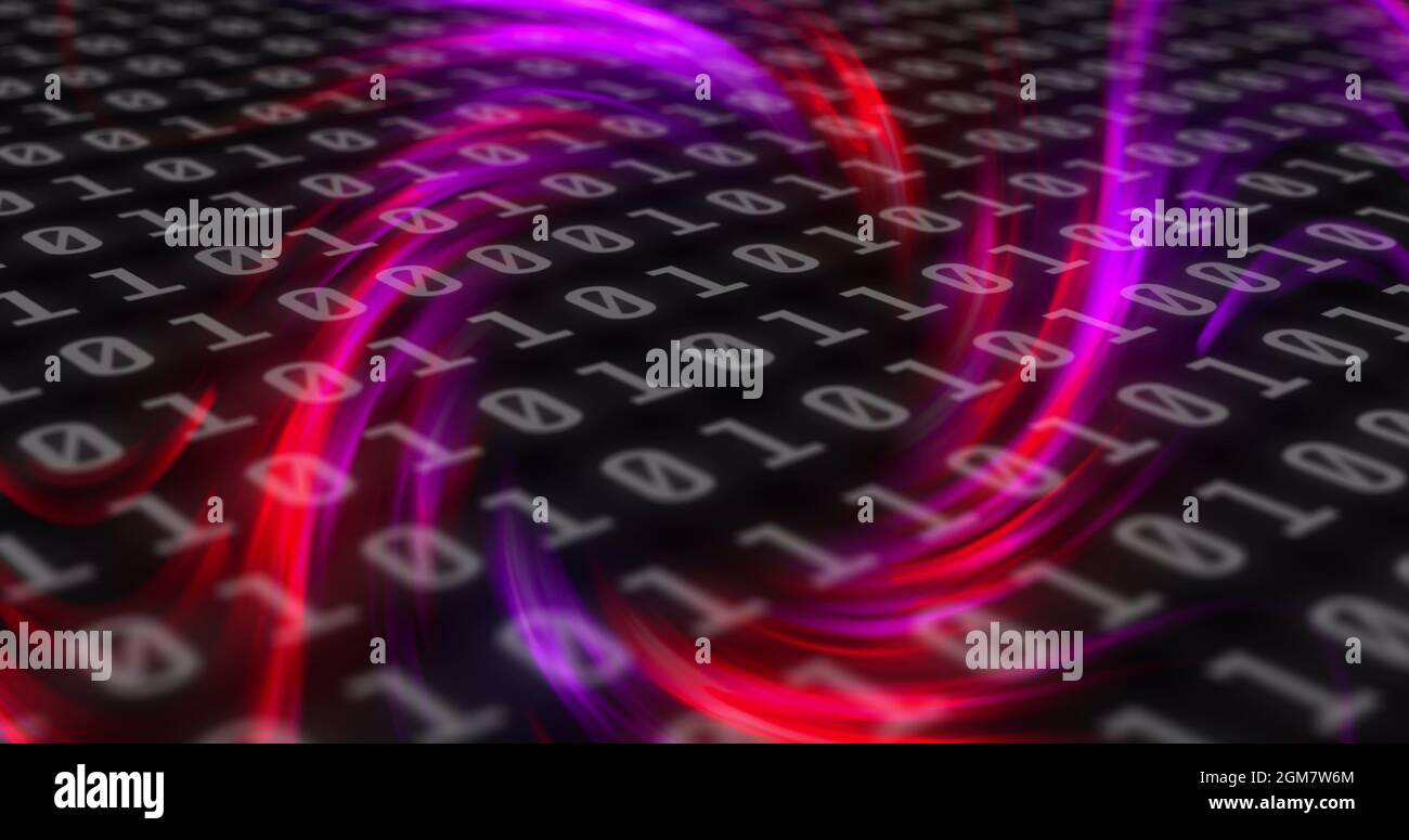 Image of binary coding over vibrant colour neon light trails Stock ...