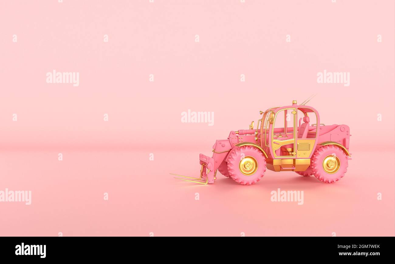 pink and gold bulldozer on a pink background. 3d render Stock Photo - Alamy