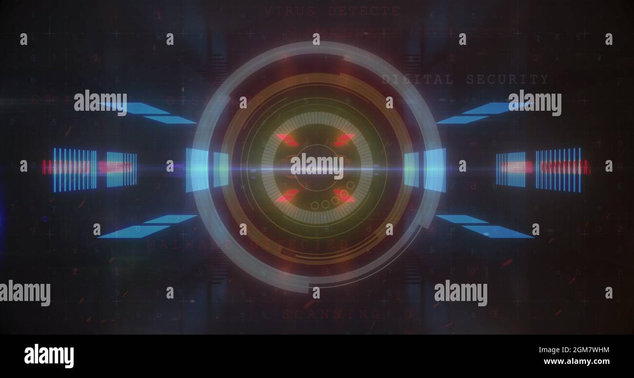 Image of glowing neon blue and red rectangles with scope scanning Stock ...