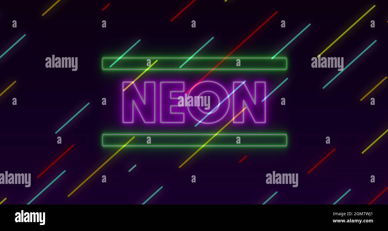 Image of the word neon in pink neon letters with diagonal coloured ...