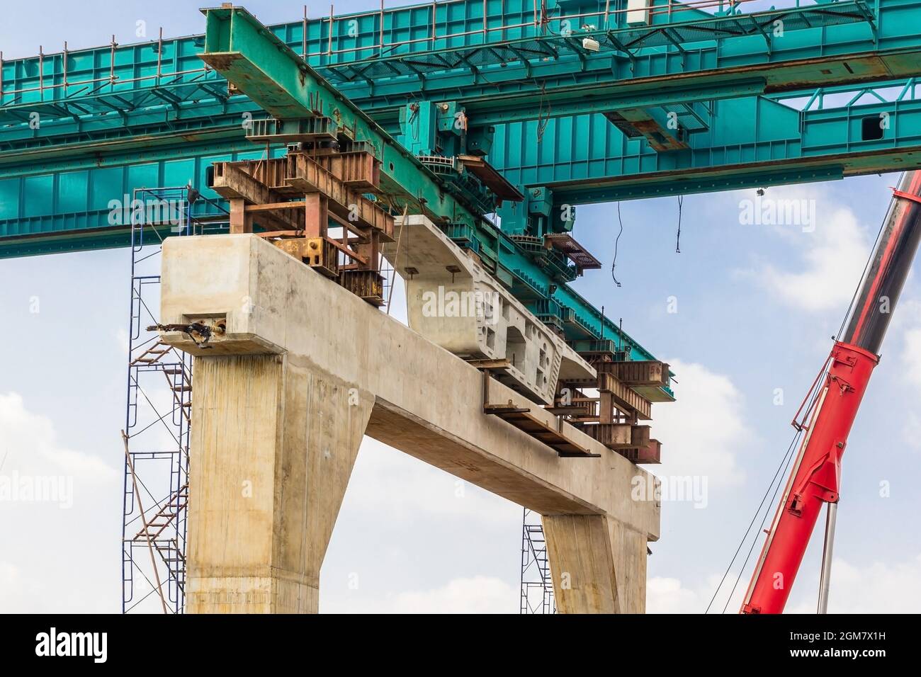Construction of mass rail transit line in progress, construction bridge ...