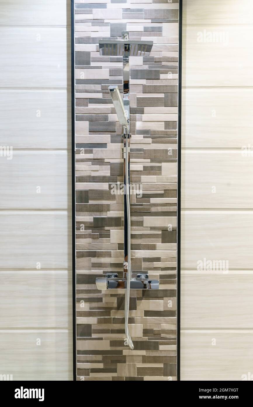 Interior of modern shower head in bathroom at home. Modern design of ...