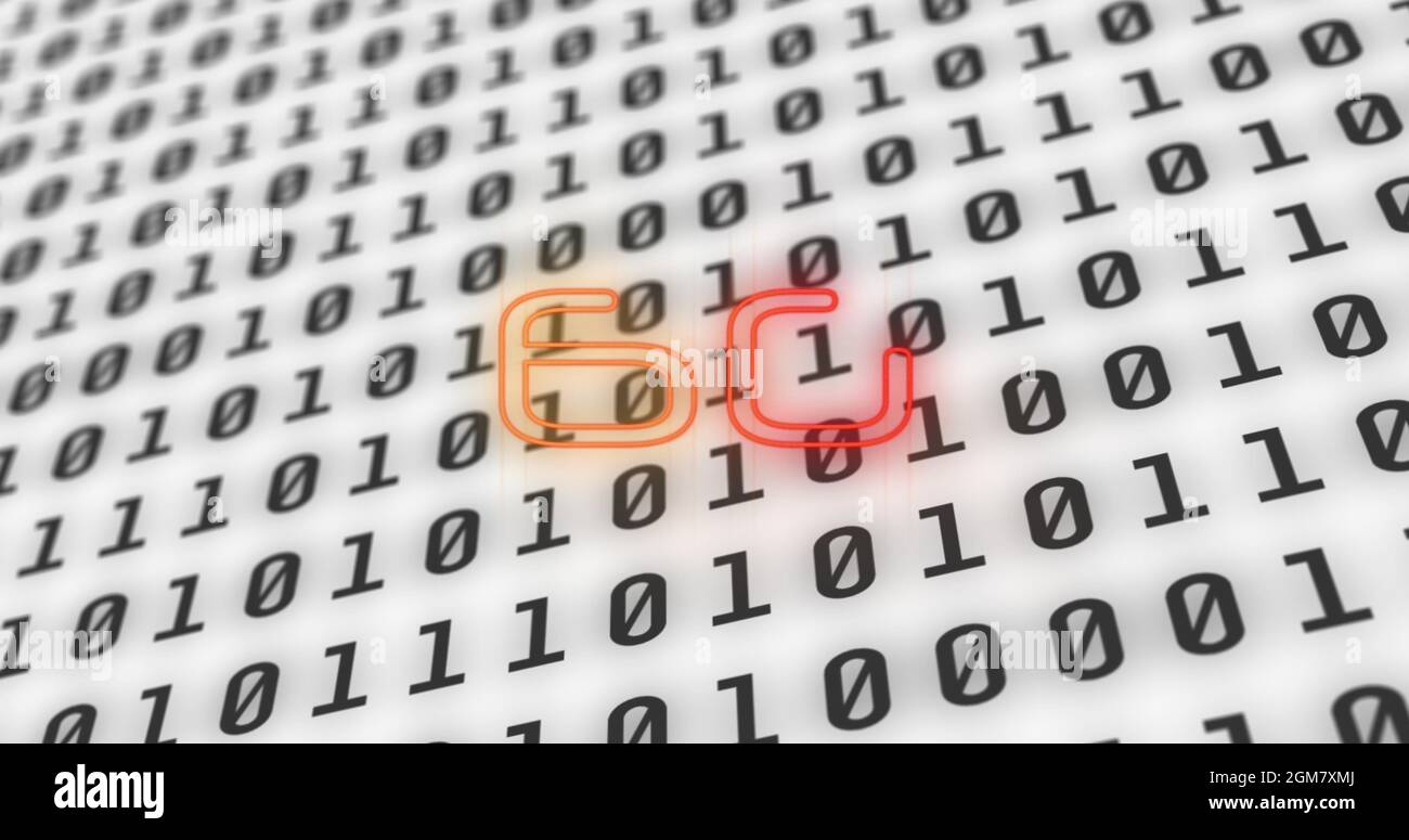 Image of 6g neon glowing text over binary coding Stock Photo - Alamy