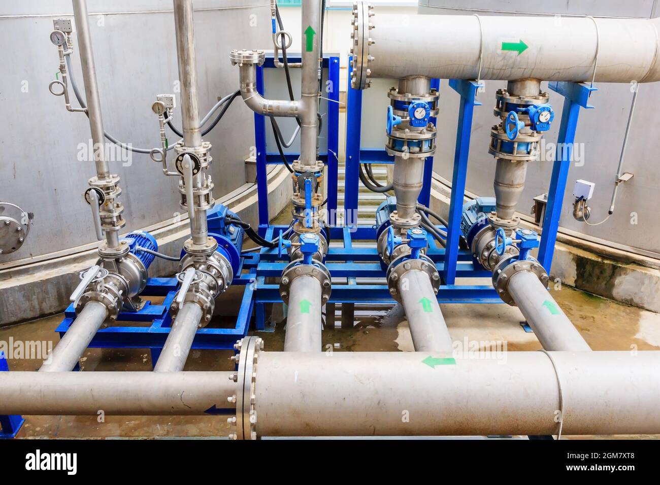 Water pump station and pipeline on roof deck of water tank for ...