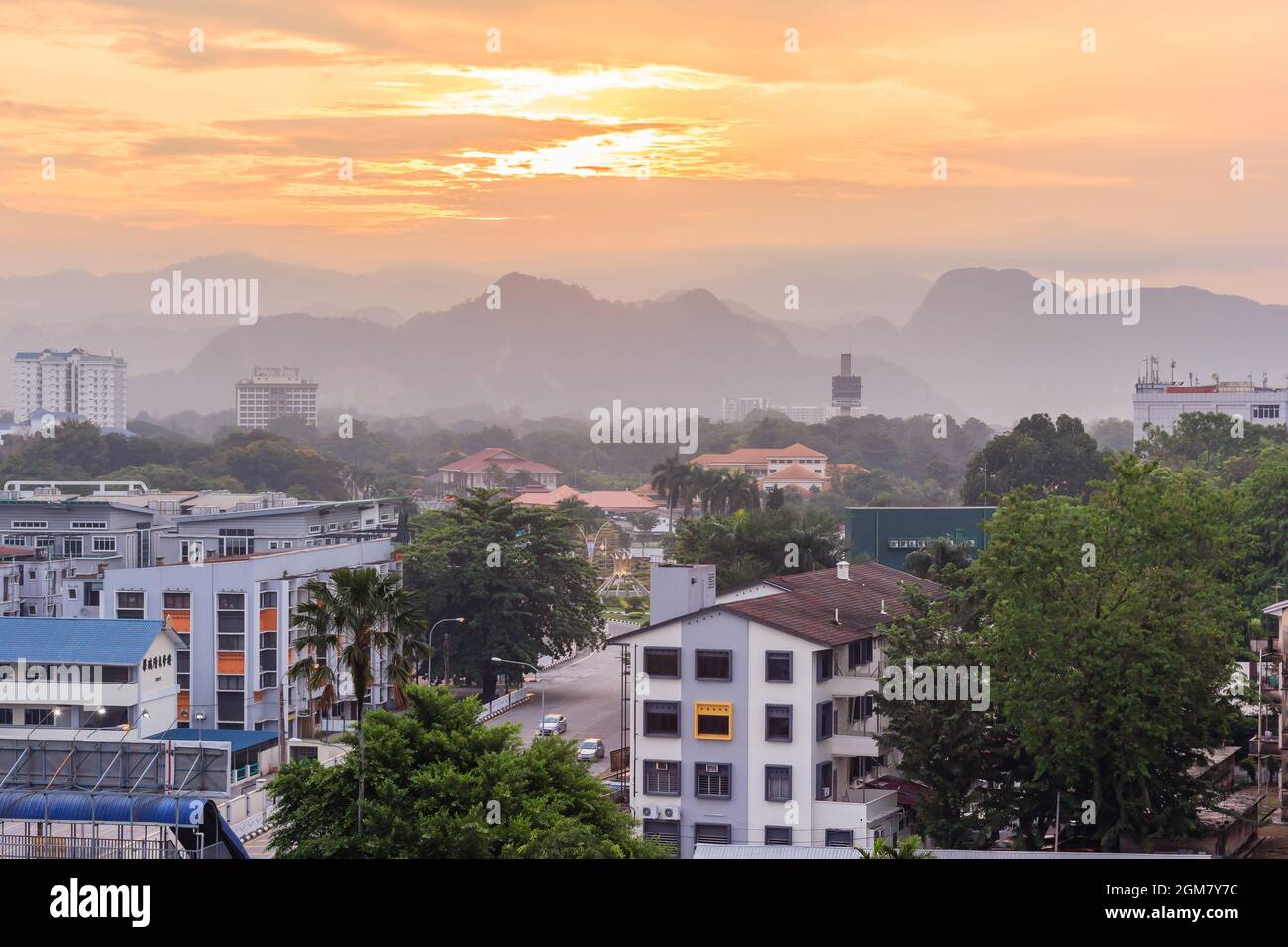 IPOH, PERAK, MALAYSIA - APRIL 16, 2017: Morning view of Ipoh town with ...