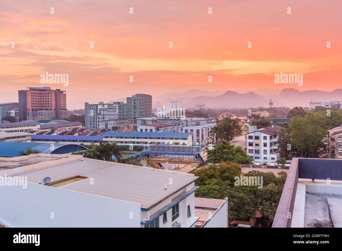 IPOH, PERAK, MALAYSIA - APRIL 16, 2017: Morning view of Ipoh town with ...