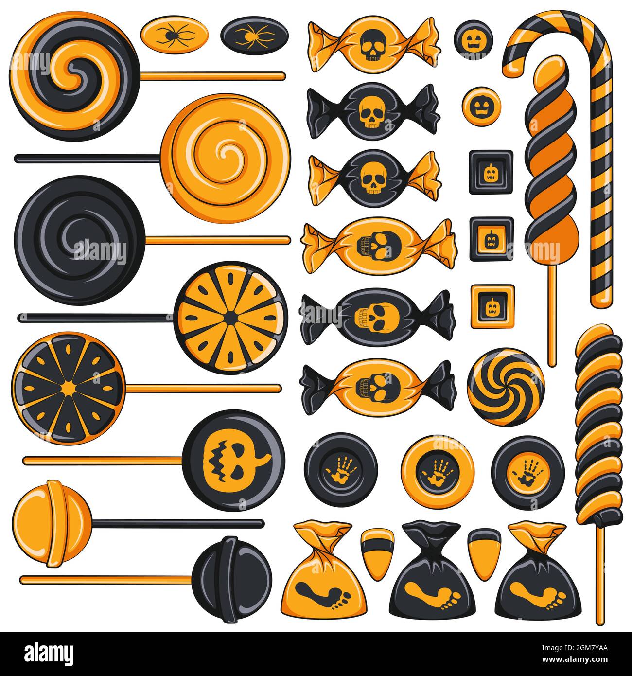 Set Of Sweets Candies And Lollipops For Halloween Isolated Vector