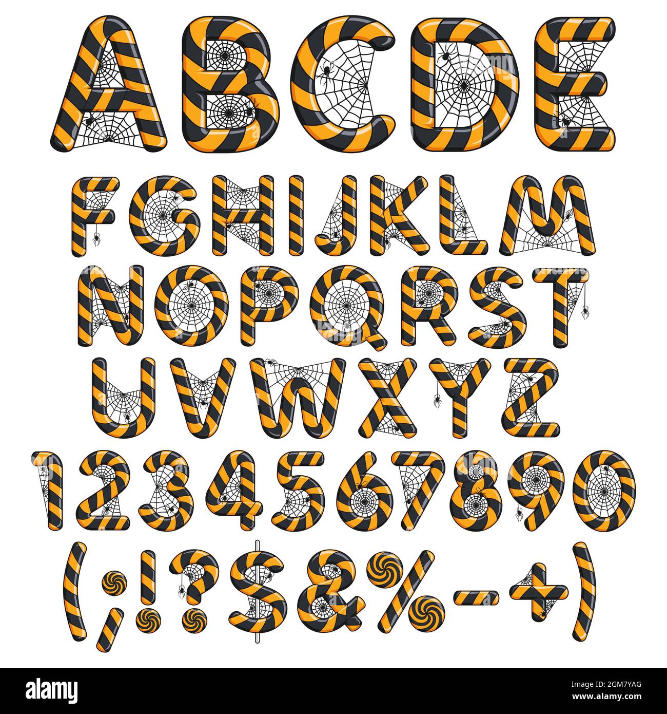 Halloween alphabet, letters, numbers and signs from candies with ...