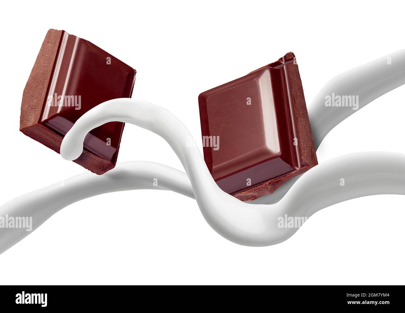 chocolate piece milk splash flow Stock Photo - Alamy