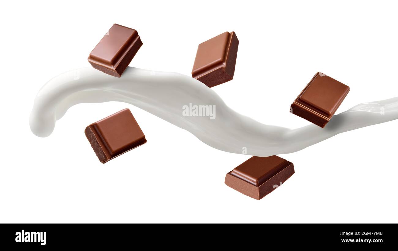 chocolate piece milk splash flow Stock Photo - Alamy
