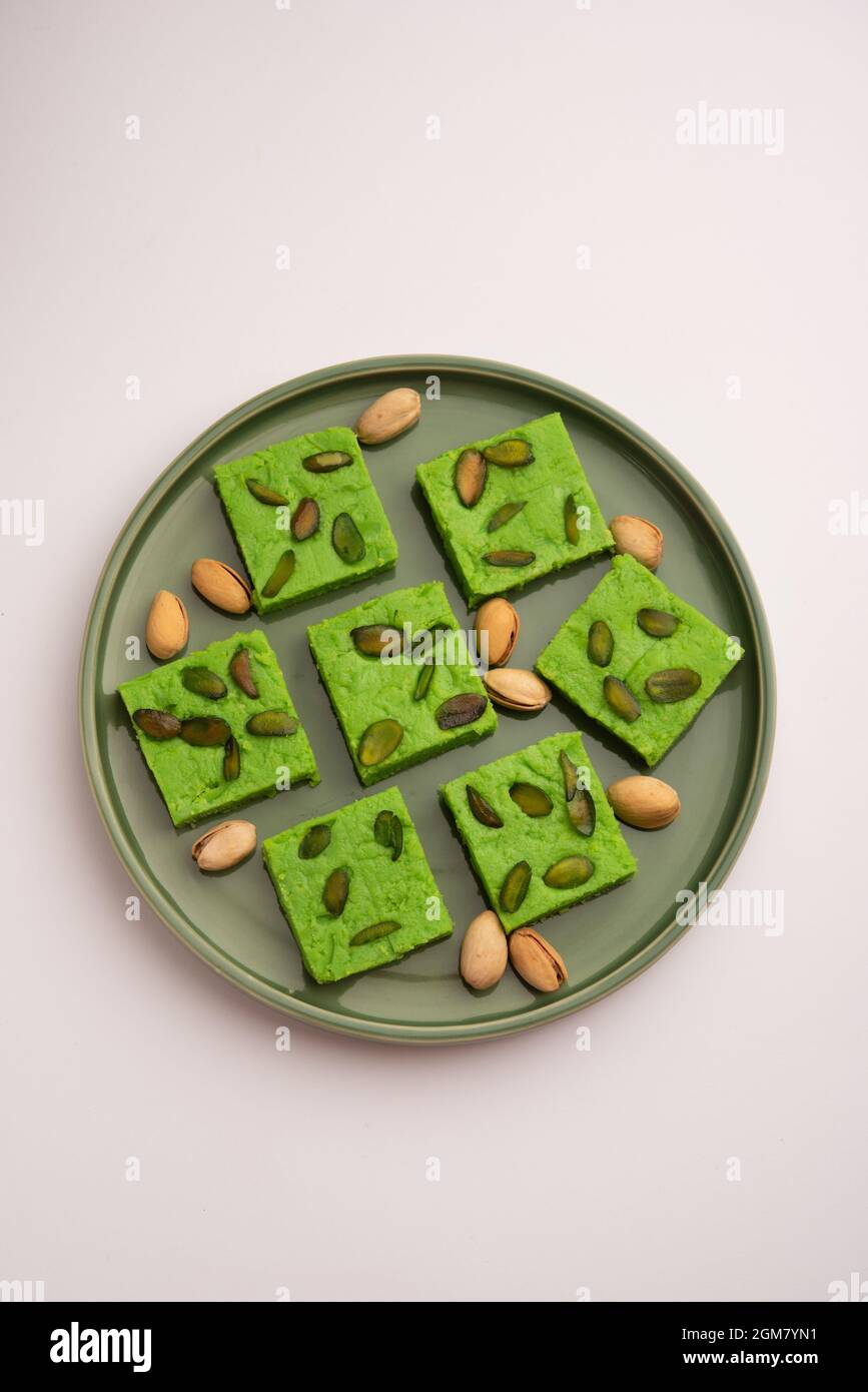 Pistachio Mava or khoa sweet otherwise called as pista Barfi, burfi ...