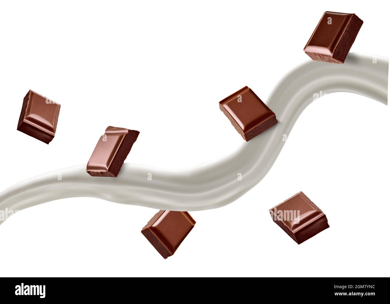 chocolate piece milk splash flow Stock Photo - Alamy