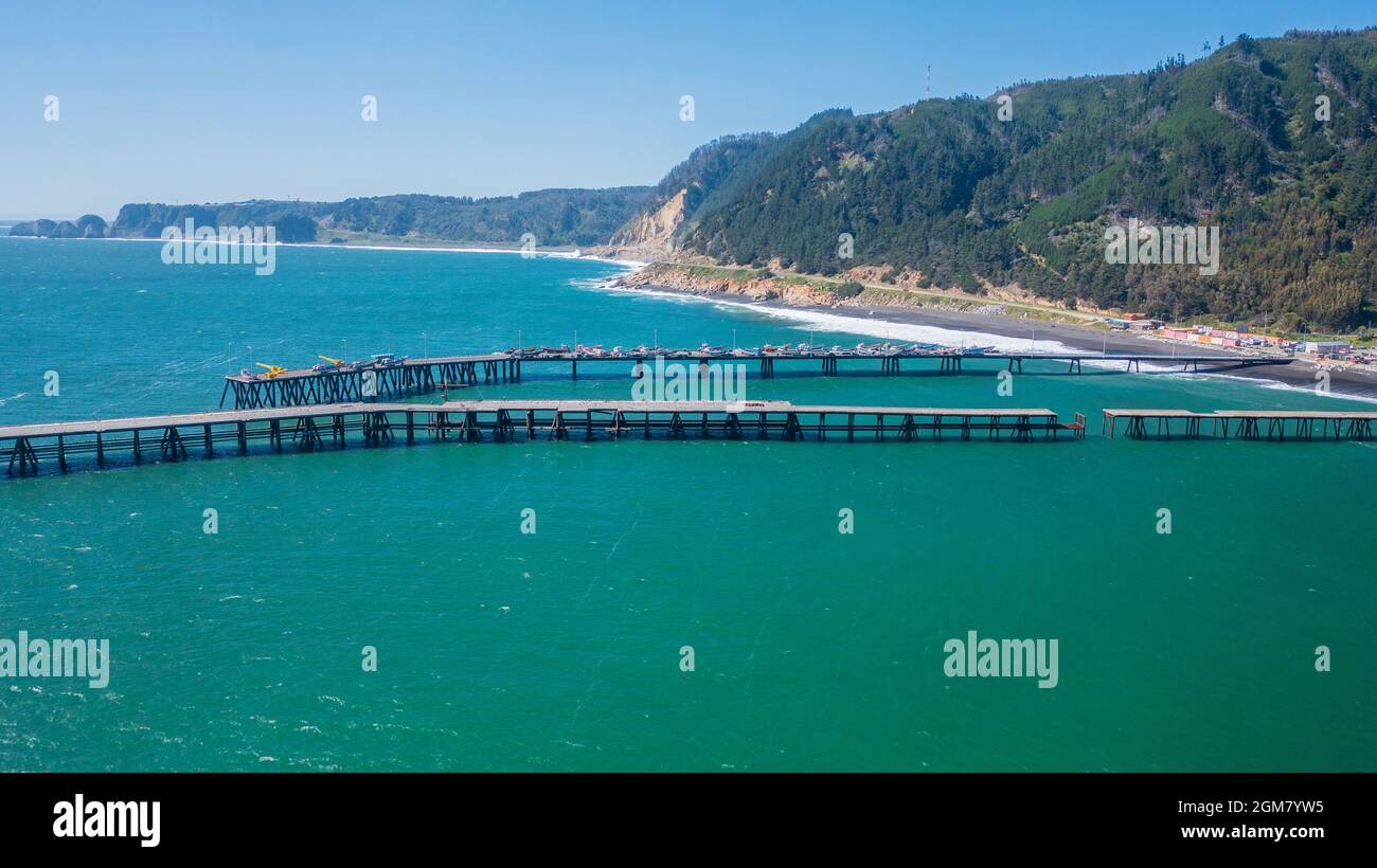 Caleta Pellines, Constitucion, Maule. CHILE aerial view from drone ...