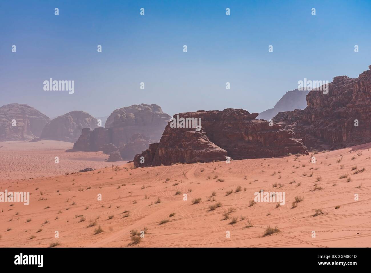 Red mountains of Wadi Rum desert in Jordan. Wadi Rum also known as The ...