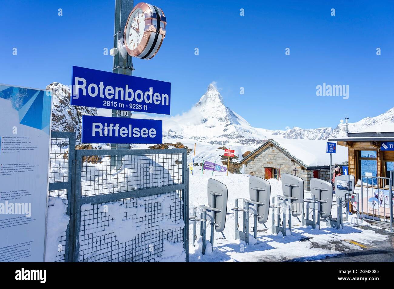 ZERMATT, SWITZERLAND - APRIL 12, 2018: Rotenboden station (2,815 m) is ...
