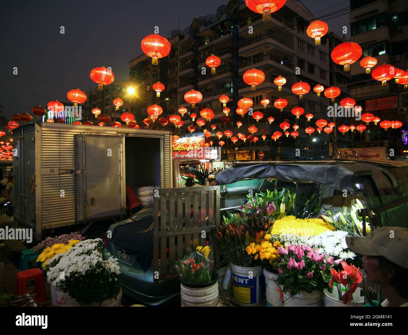 Chinatown in the night in yangon Stock Photo - Alamy