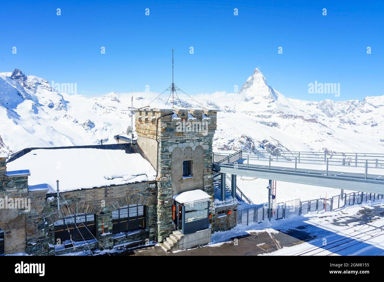 ZERMATT, SWITZERLAND - APRIL 13, 2018: The observatory on Gornergrat ...