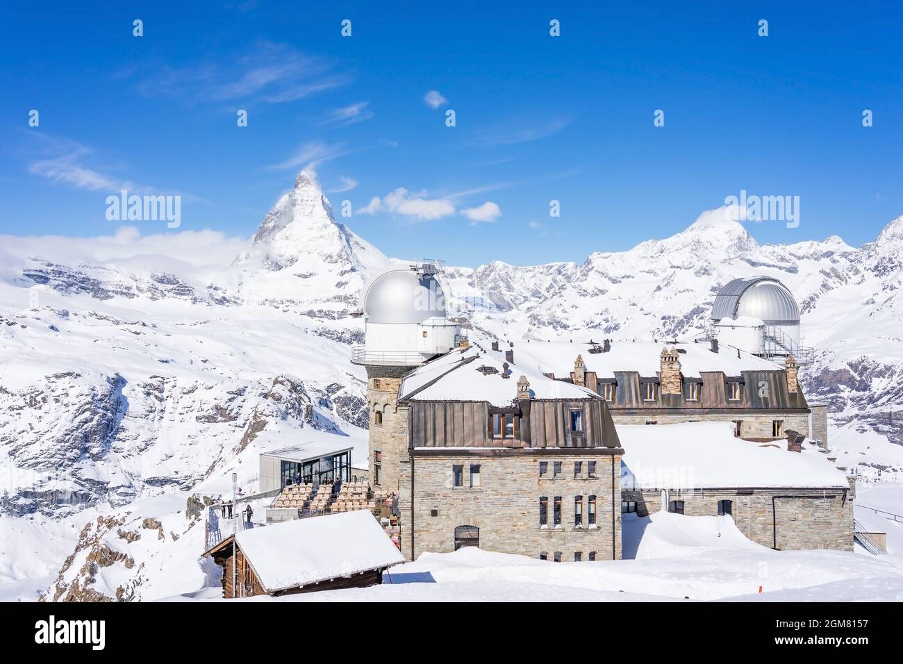 ZERMATT, SWITZERLAND - APRIL 13, 2018: The observatory on Gornergrat ...