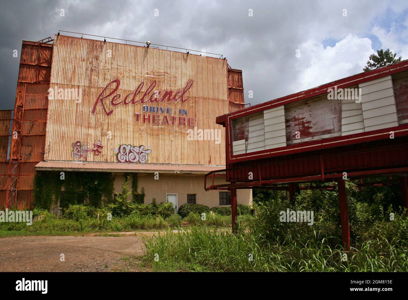 Redland, Texas - July 22: Abandoned Drive-in theater with dark clouds ...