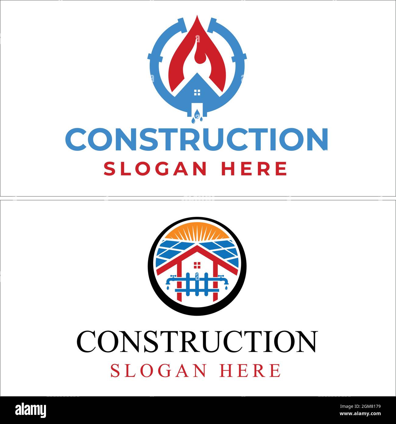 Construction home plumbing and sun solar panel logo design Stock Vector ...