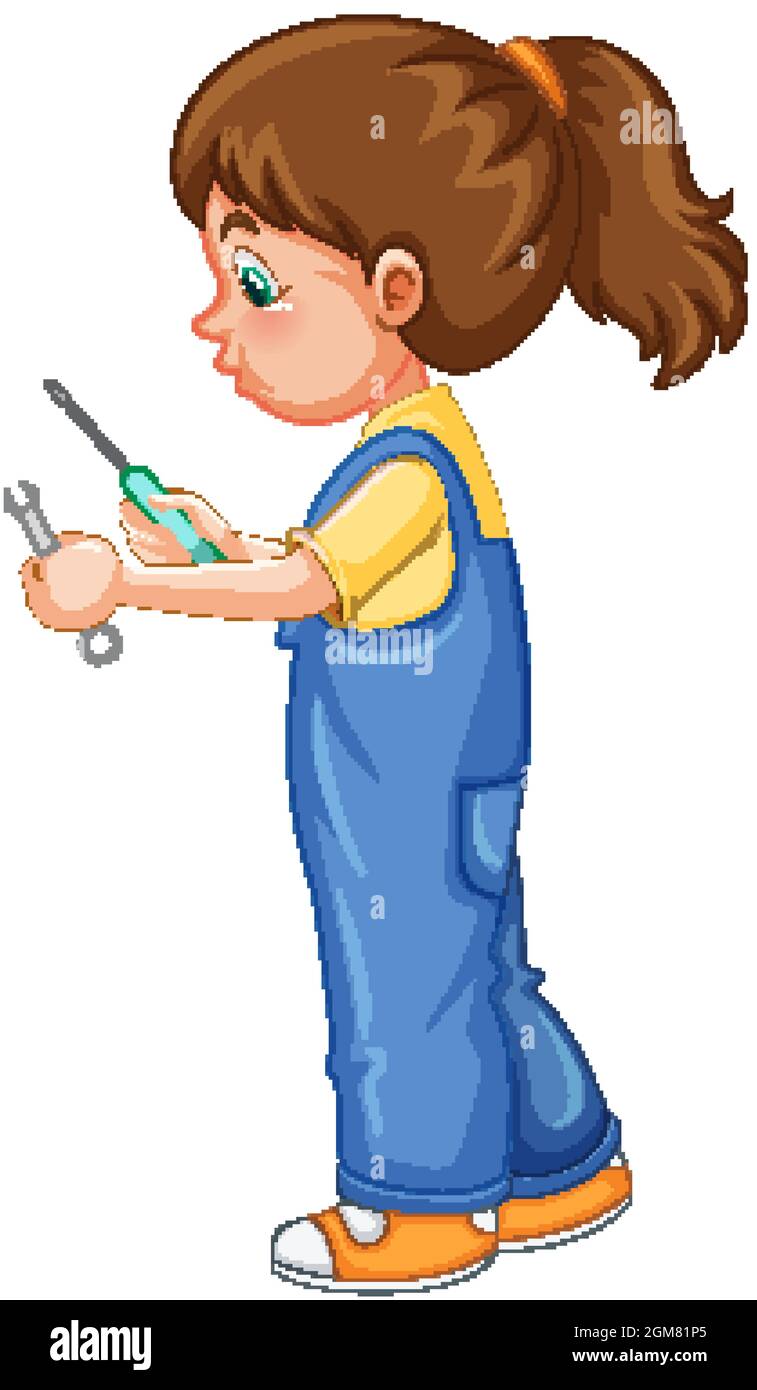 A girl holding hand tools on white background illustration Stock Vector ...
