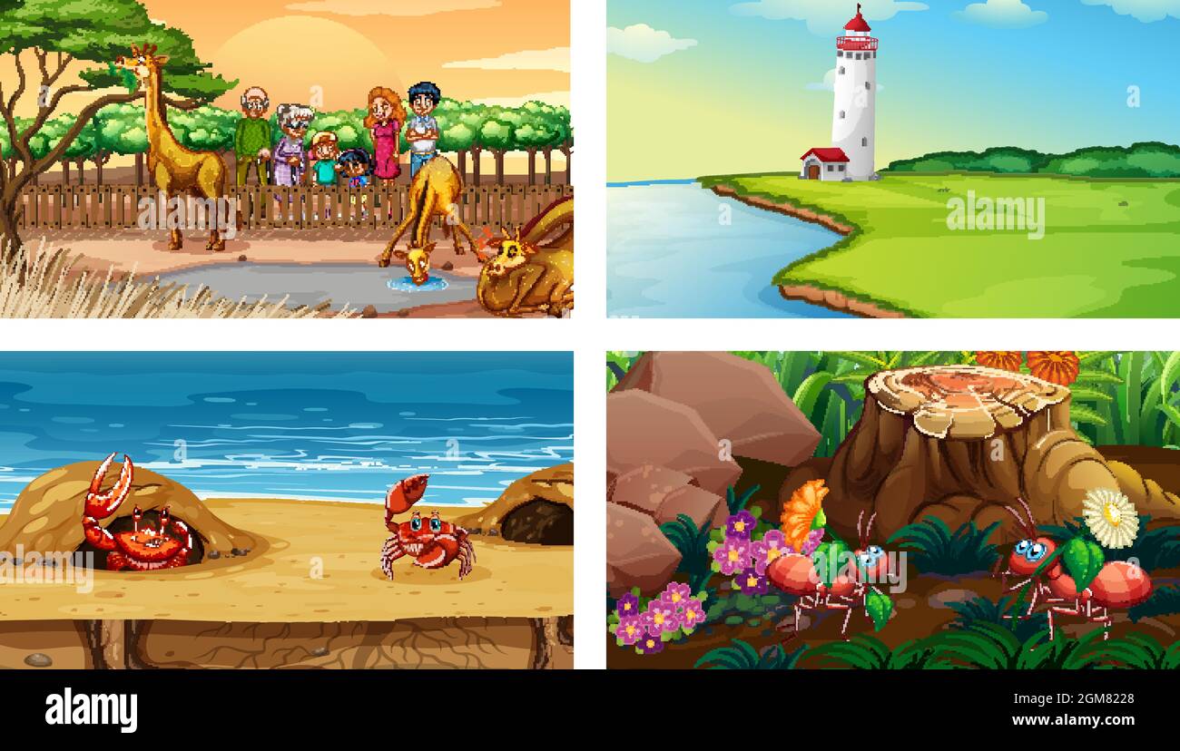 Four different nature horizontal scene illustration Stock Vector Image ...