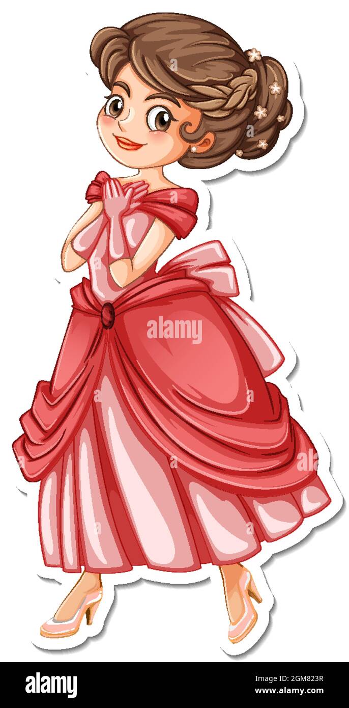 Beautiful princess cartoon character sticker illustration Stock Vector ...