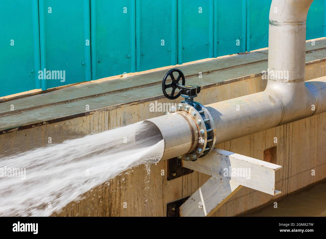 Water gushing out of the pipe for cleaning pipe after installation ...