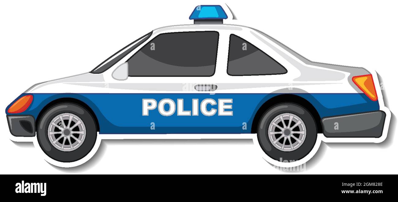Sticker design with side view of police car isolated illustration Stock ...